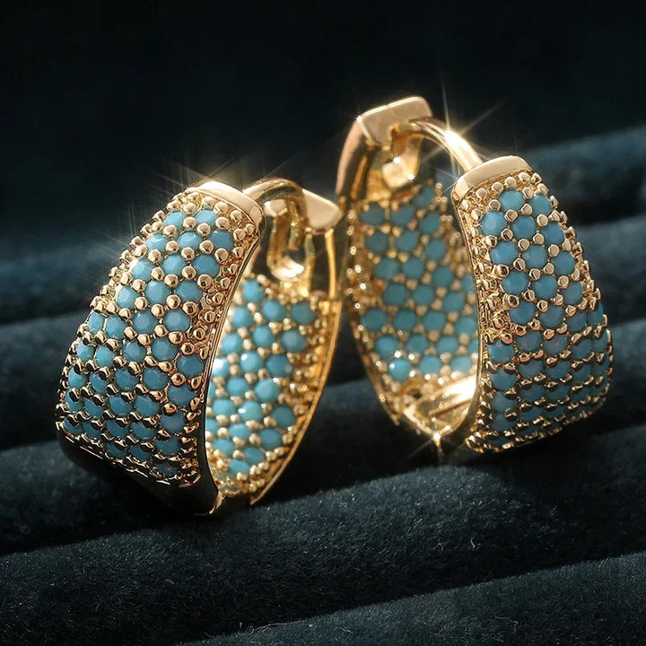 Aretes Incrustaciones Azules Dorado Vintage – Lucía Y Mateo